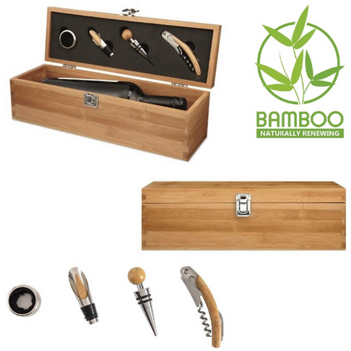 Bamboo Wine Bottle Box With Accessories - The Up Shop – Very Exciting ...
