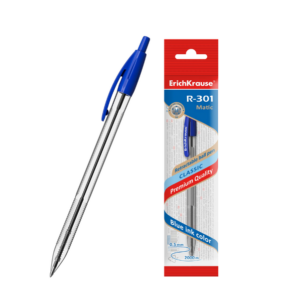 Erich Krause R-301 Matic Classic 1.0mm Retractable Ballpoint Pen - Blue ...