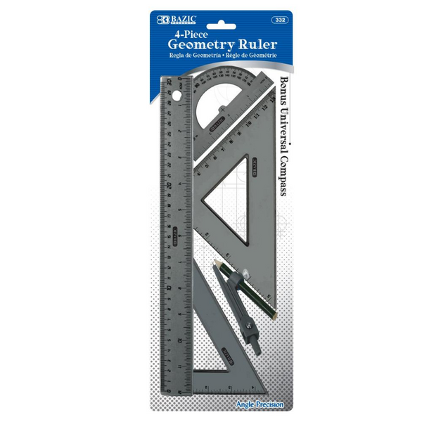 BAZIC 4-Piece Geometry Ruler Combination Sets w/ Compass - The Up Shop ...