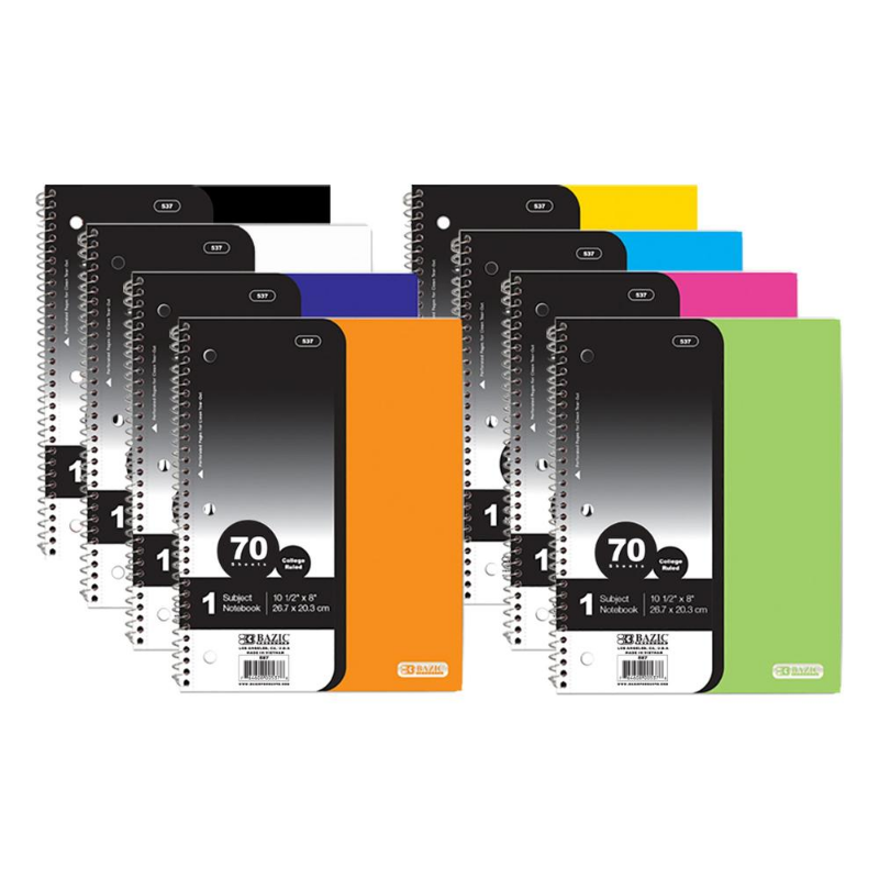 BAZIC College Ruled 70 Sheets 1-Subject Poly Cover Spiral Notebook ...