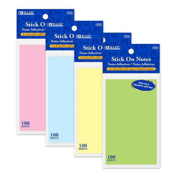 BAZIC 100 Sheets 3" x 5" Stick On Notes - The Up Shop – Very Exciting ...
