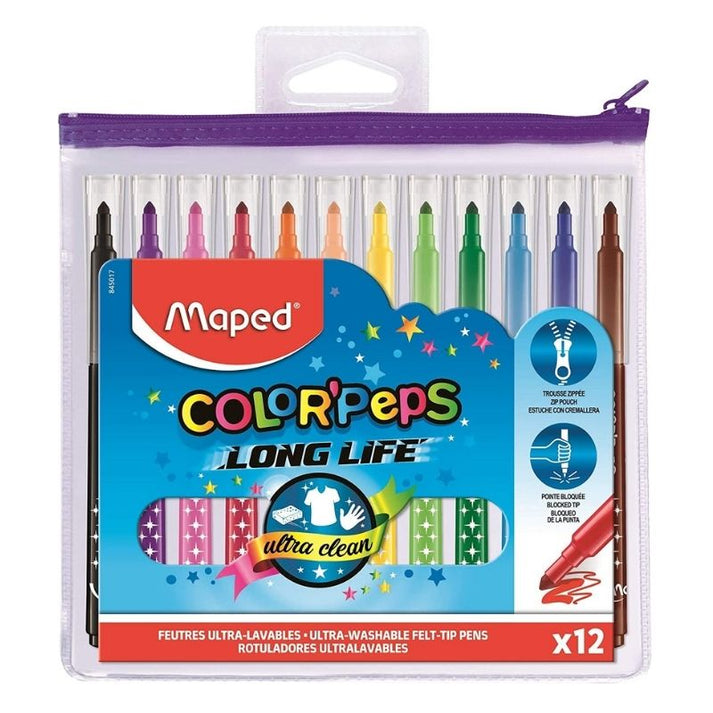 Maped Color Peps Ultrawashable Markers in Plastic Case (12 Pack) - The ...
